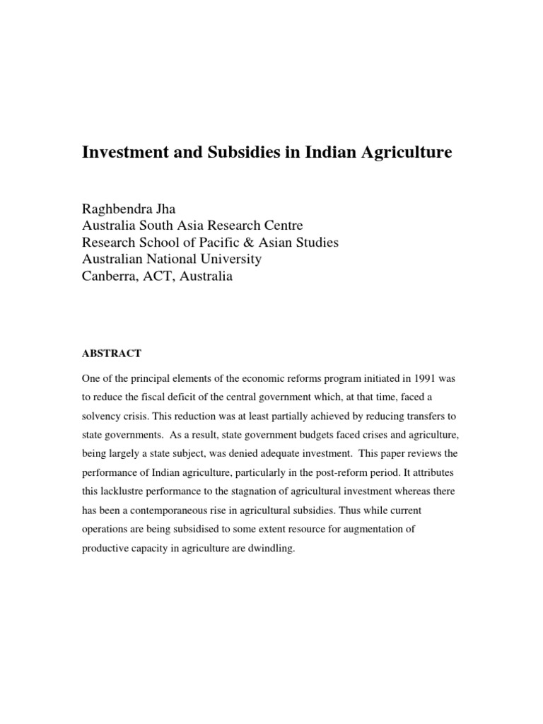 Investment and Subsidies in Indian Agriculture | PDF | Subsidy ...