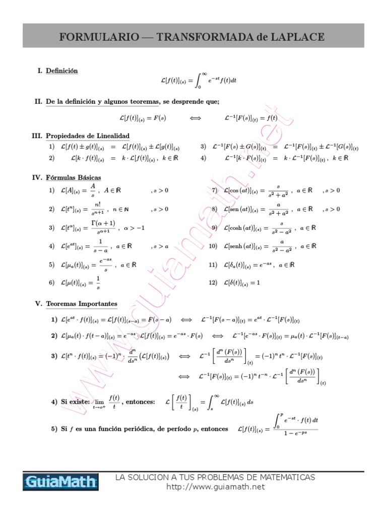 Formulario - Transformada de Laplace | PDF