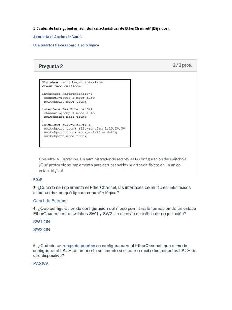 Cap 4 Cisco Ethernet Channel y HSRP Prueba 1 Con Respuestas | PDF ...