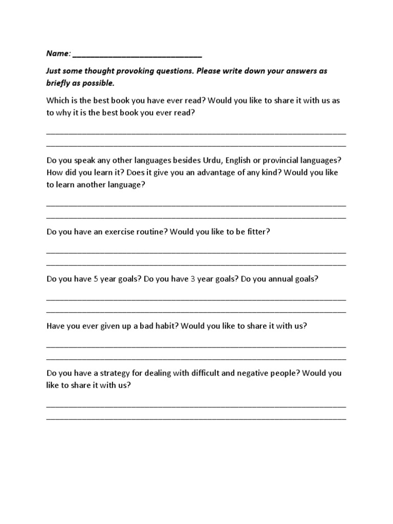 Thought-Provoking Self-Reflection Questions | PDF | Behavior ...