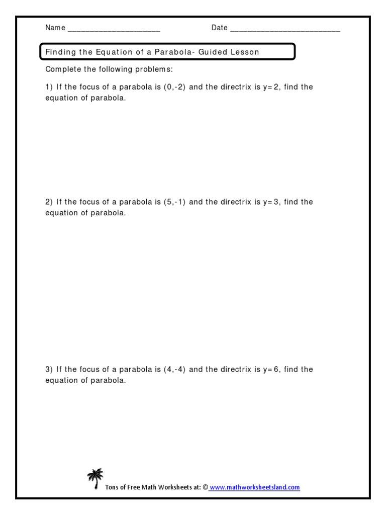 Parabola Worksheet | PDF