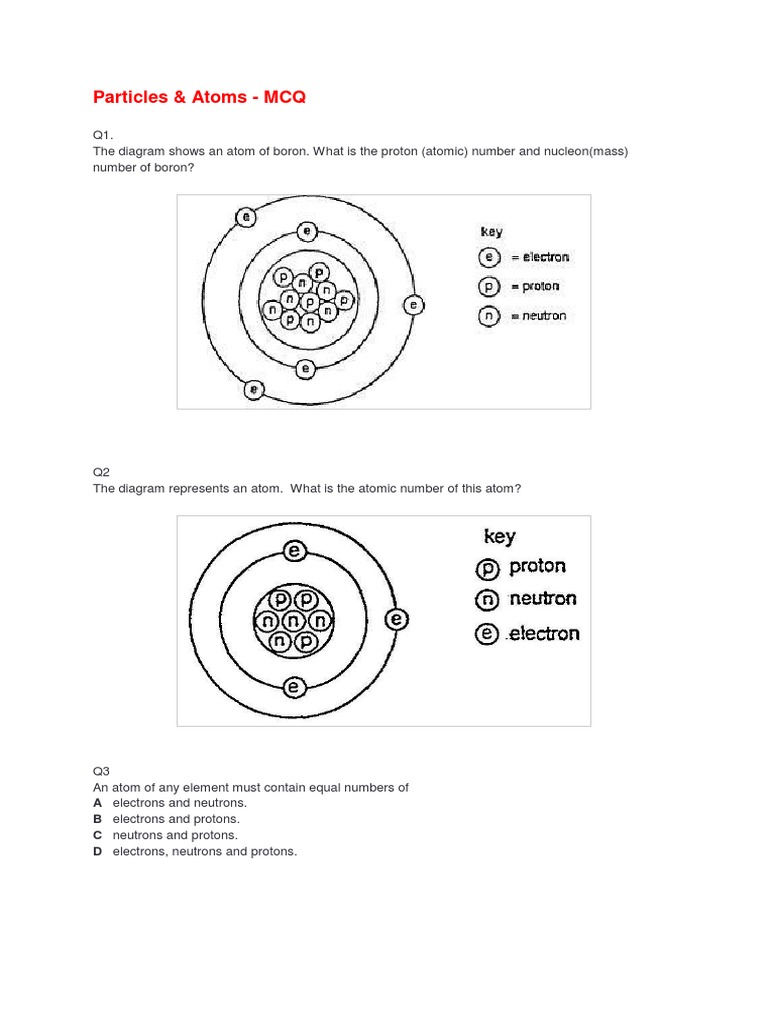 MCQs on Particles and Atoms | PDF | Atoms | Proton