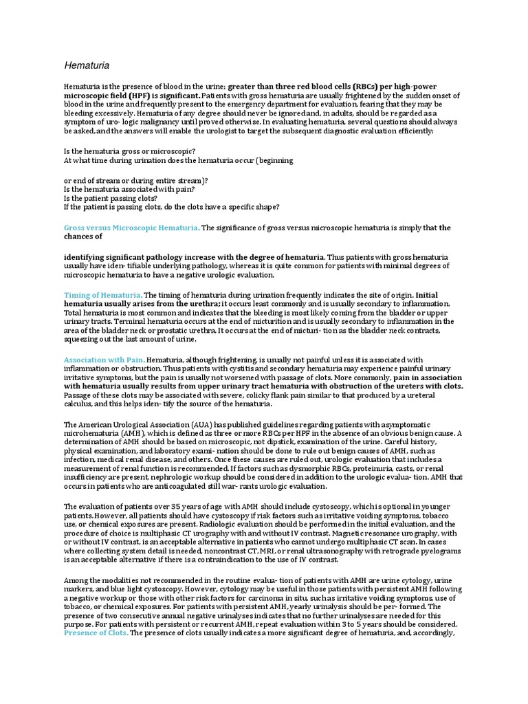 Hematuria: Gross Versus Microscopic Hematuria | PDF | Urinary Tract ...