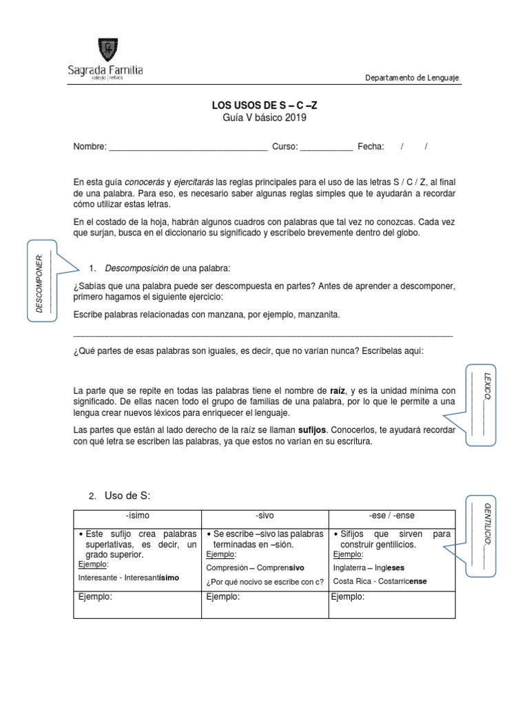 Ejercicios de Uso de S, C y Z | PDF | Palabra | Sustantivo