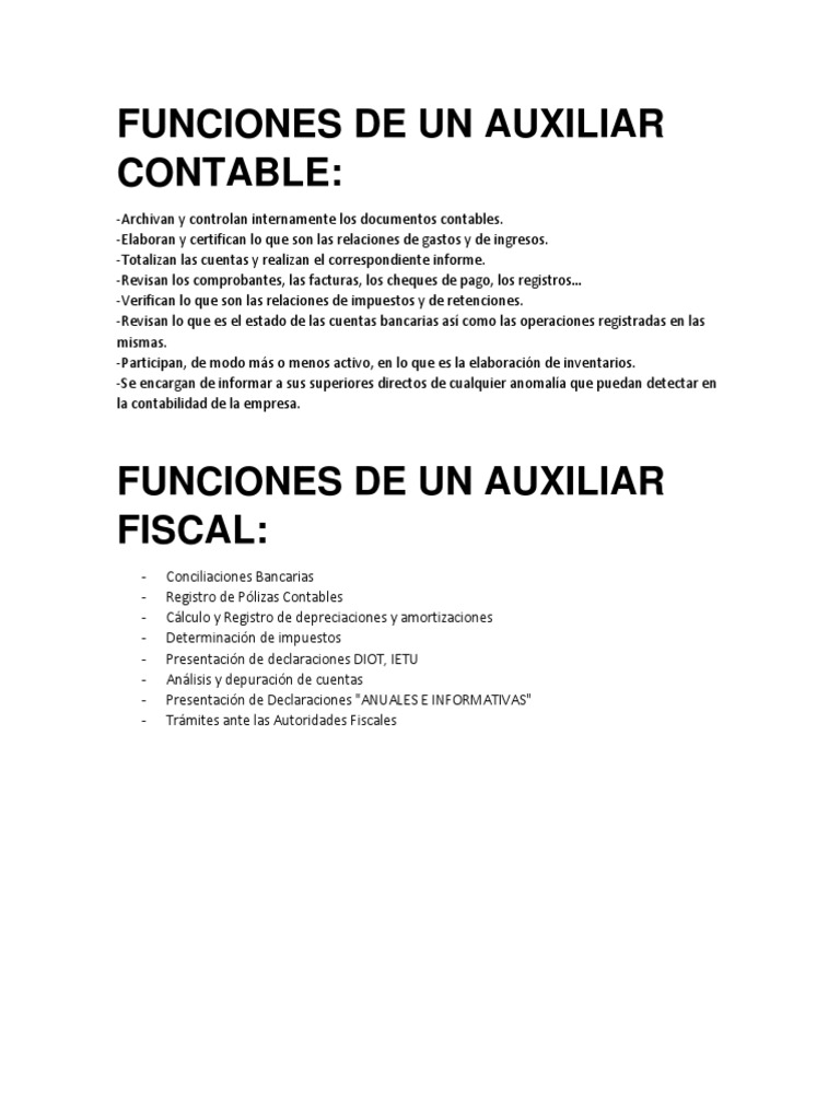 Funciones de Un Auxiliar Contable | PDF