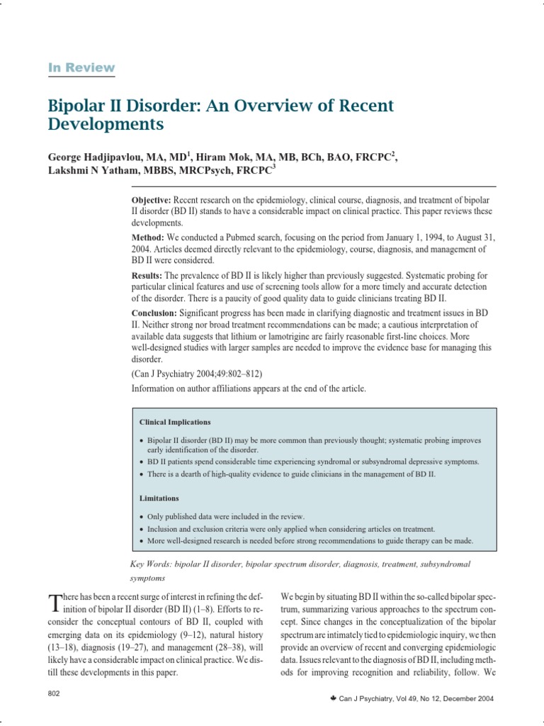 Bipolar II Disorder: An Overview of Recent Developments: in Review ...