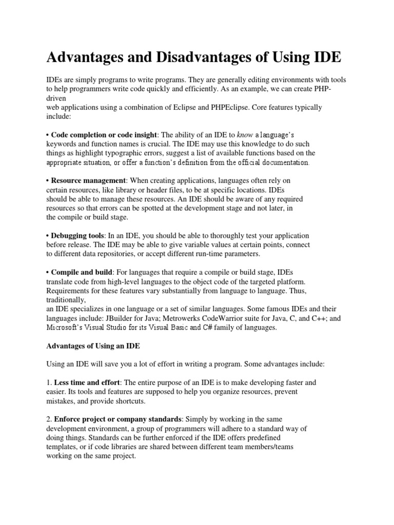 Advantages and Disadvantages of Using IDE | PDF | Integrated Development Environment | C ...