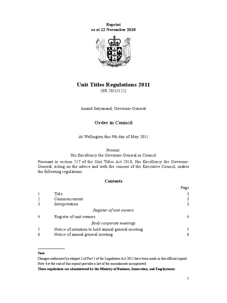 Unit Titles Regulations 2011 Overview | PDF | Proxy Voting | Chairman