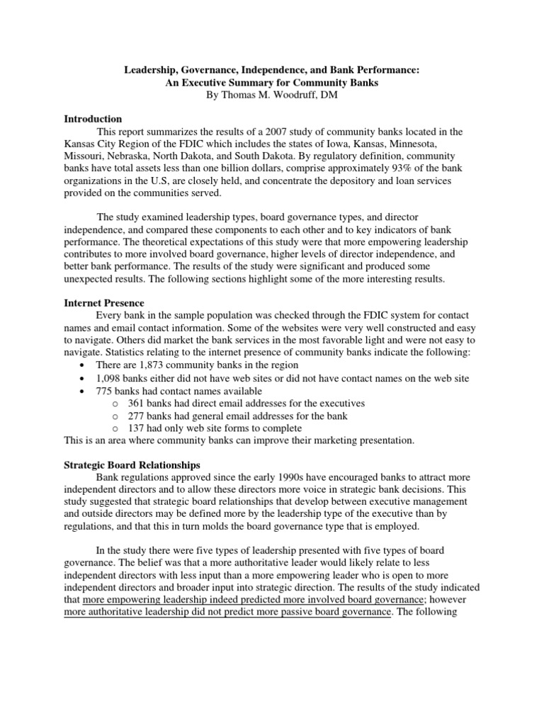 Leadership, Governance, Independence, and Bank Performance: An ...