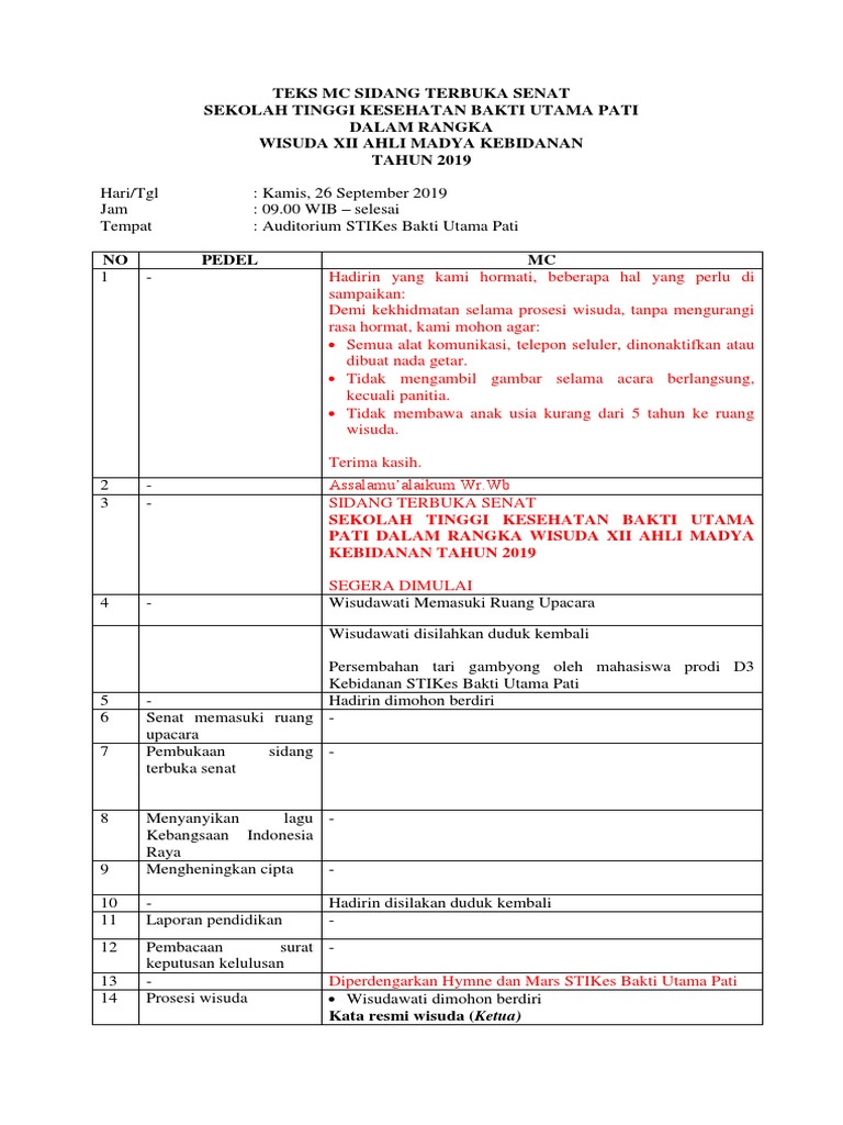 Teks MC Wisuda 2019 | PDF