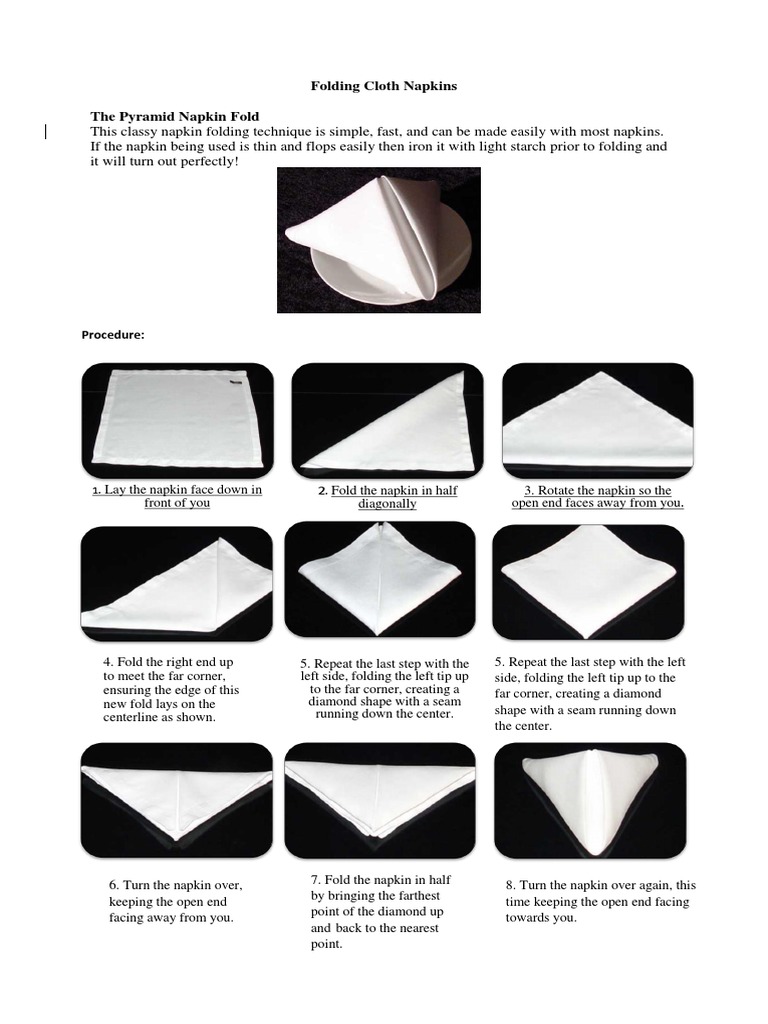 Folding Cloth Napkins The Pyramid Napkin Fold: Procedure | PDF