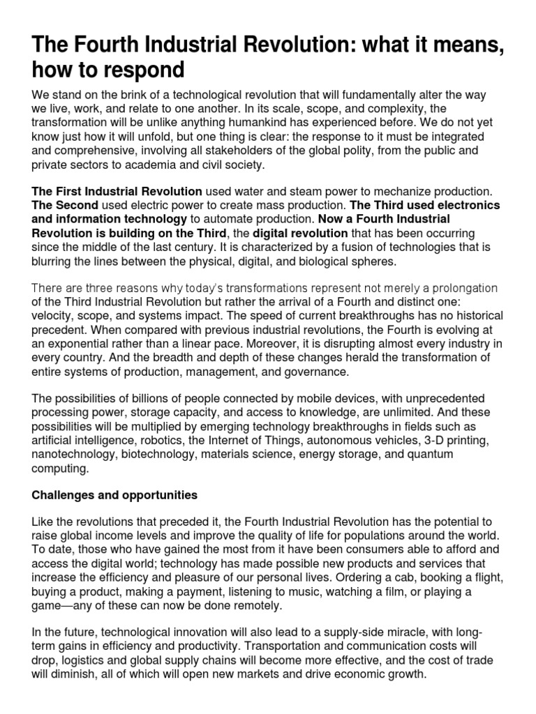 Understanding the Fourth Industrial Revolution | PDF | Economies | Science