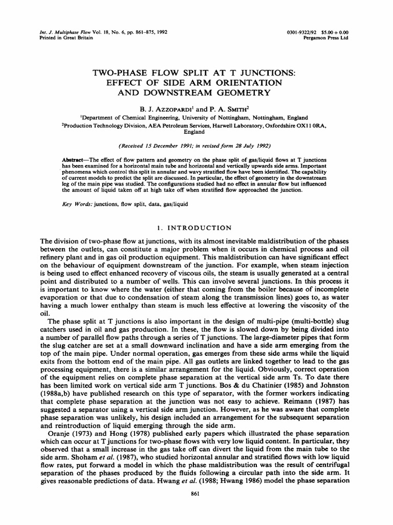 Two-Phase Flow Split at T Junctions Effect of Side Arm Orientation and ...