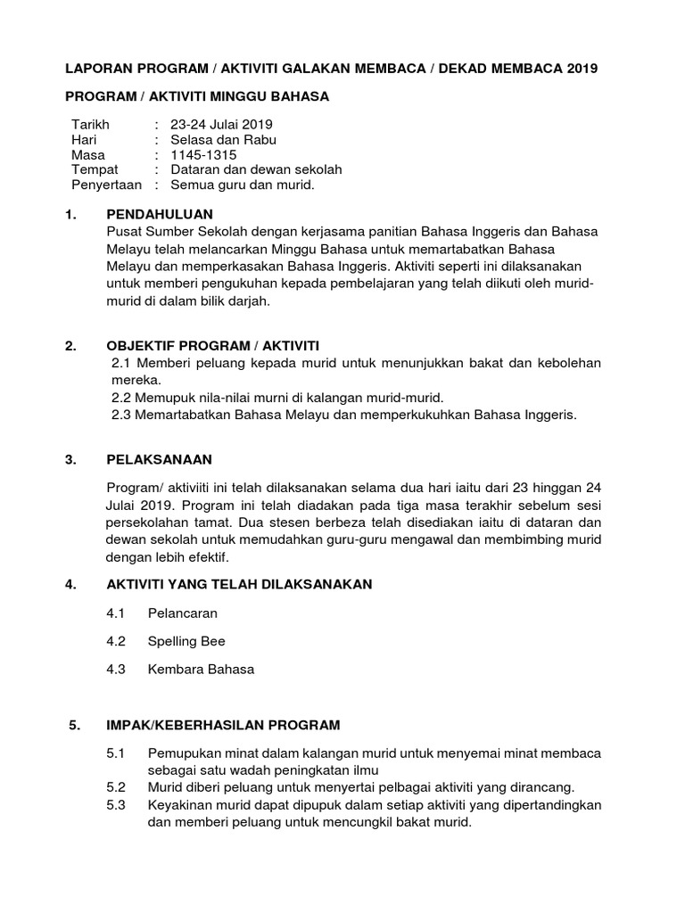 Laporan Program Galakan Membaca Julai 2019 | PDF