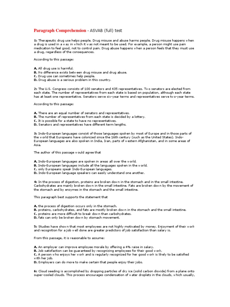 ASVAB Paragraph Comprehension Practice Test | PDF | Due Process ...
