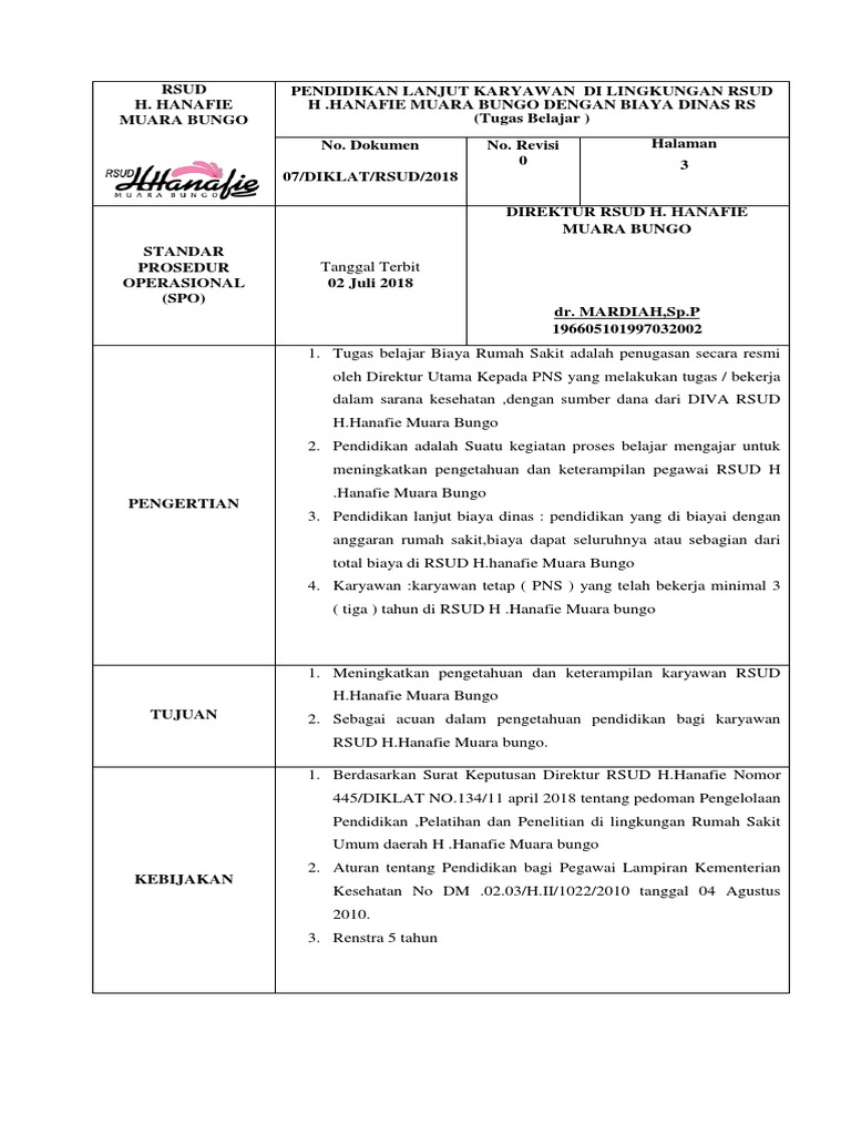 Sop Diklat Pendidikan Karyawan Rsud H Hanafie - Edit Ok | PDF | Karier & Perkembangan | Bisnis