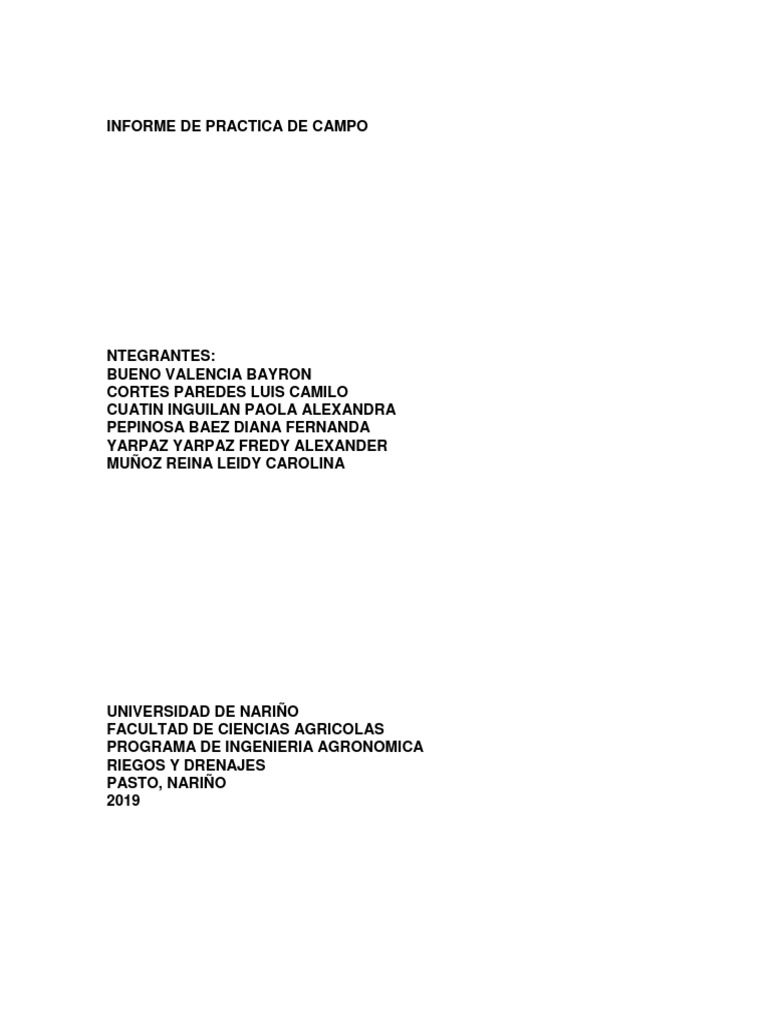 Informe de Practica de Campo. 1 | PDF | Riego | Canal