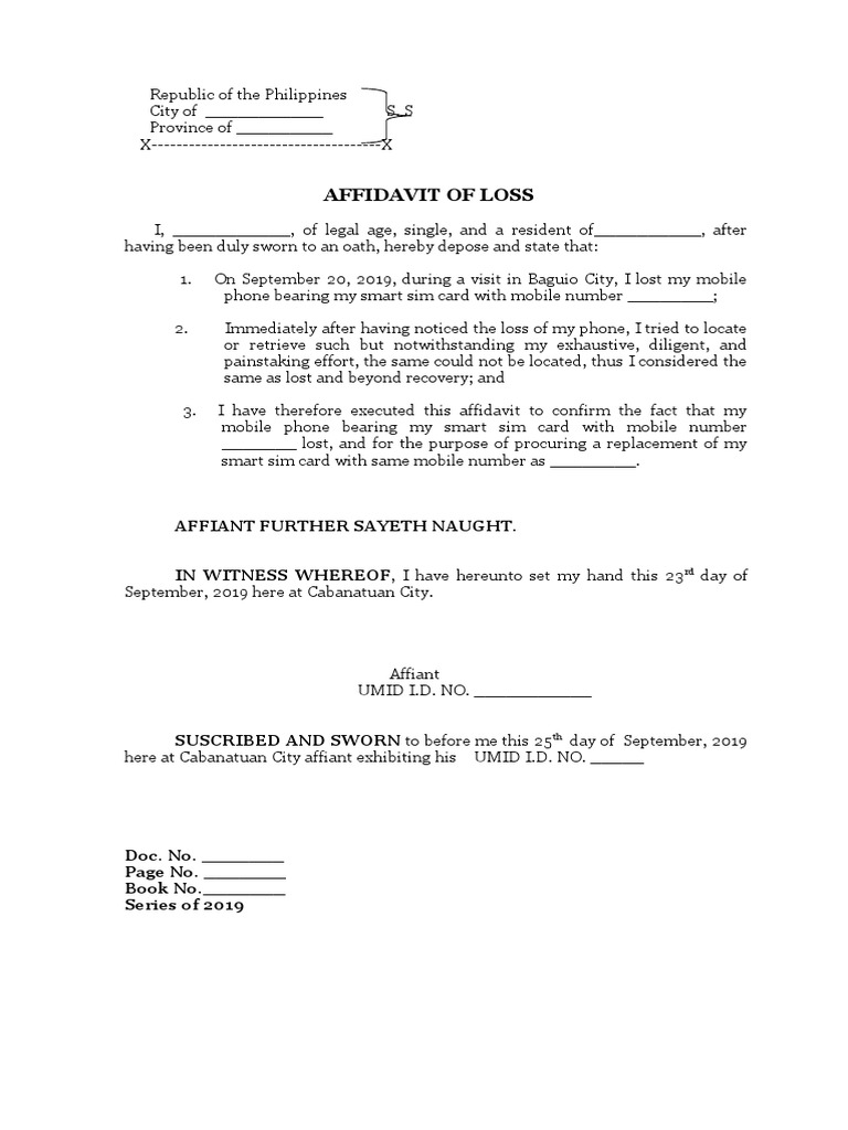 Affidavit of lost mobile phone | PDF