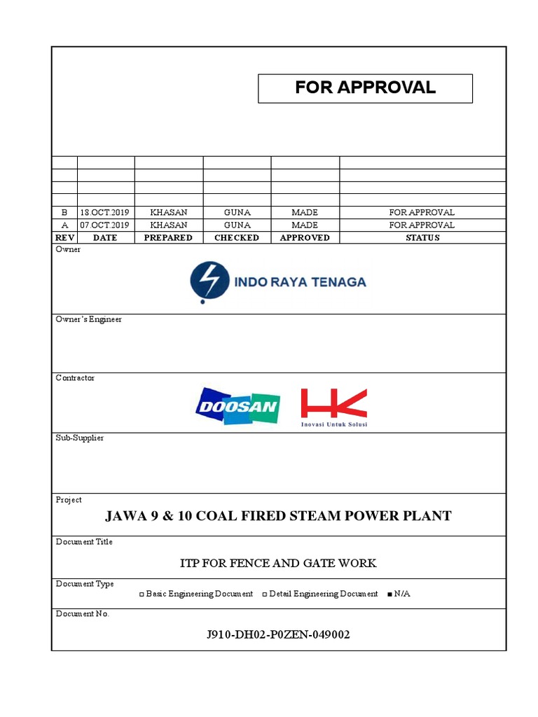 J910-DH02-P0ZEN-049002 - B - ITP For Fence and Gate | Download Free PDF | Specification ...