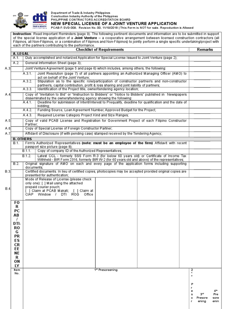 Special - New - Joint Venture Application Form - 11192018 | PDF | Joint ...