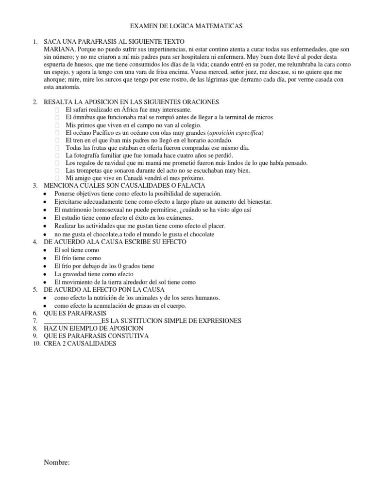 Examen de Logica Matematicas | PDF