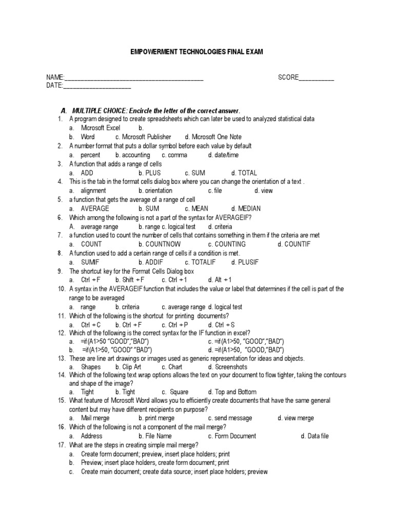 Emtech - Long Quiz | PDF | Spreadsheet | Microsoft Excel