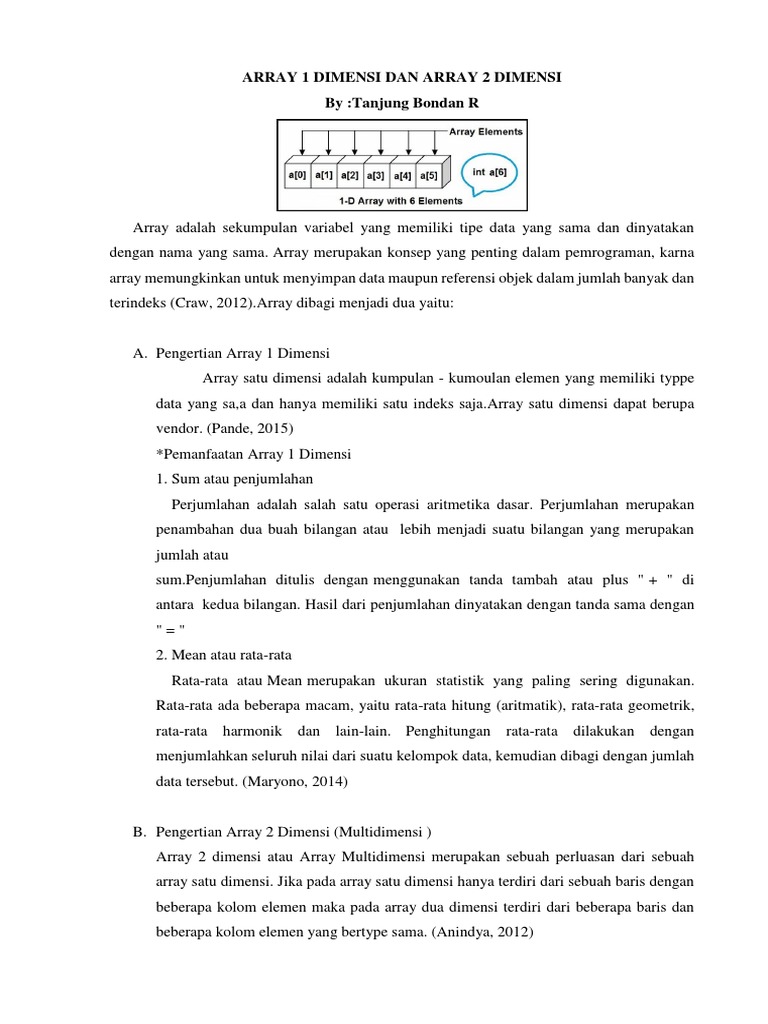 Pemrograman: Array 1D & 2D | PDF | Metode & Bahan Ajar