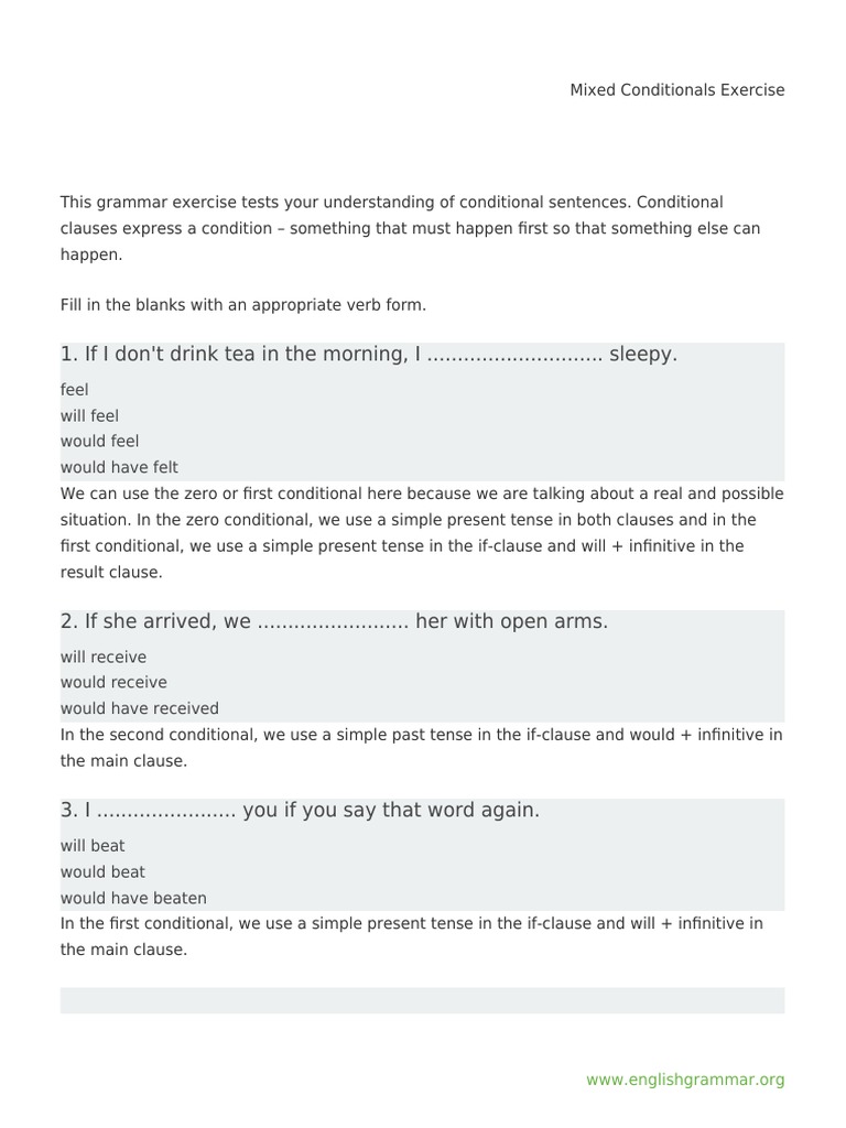 Mixed Conditionals Exercises with Answers | PDF | Perfect (Grammar ...