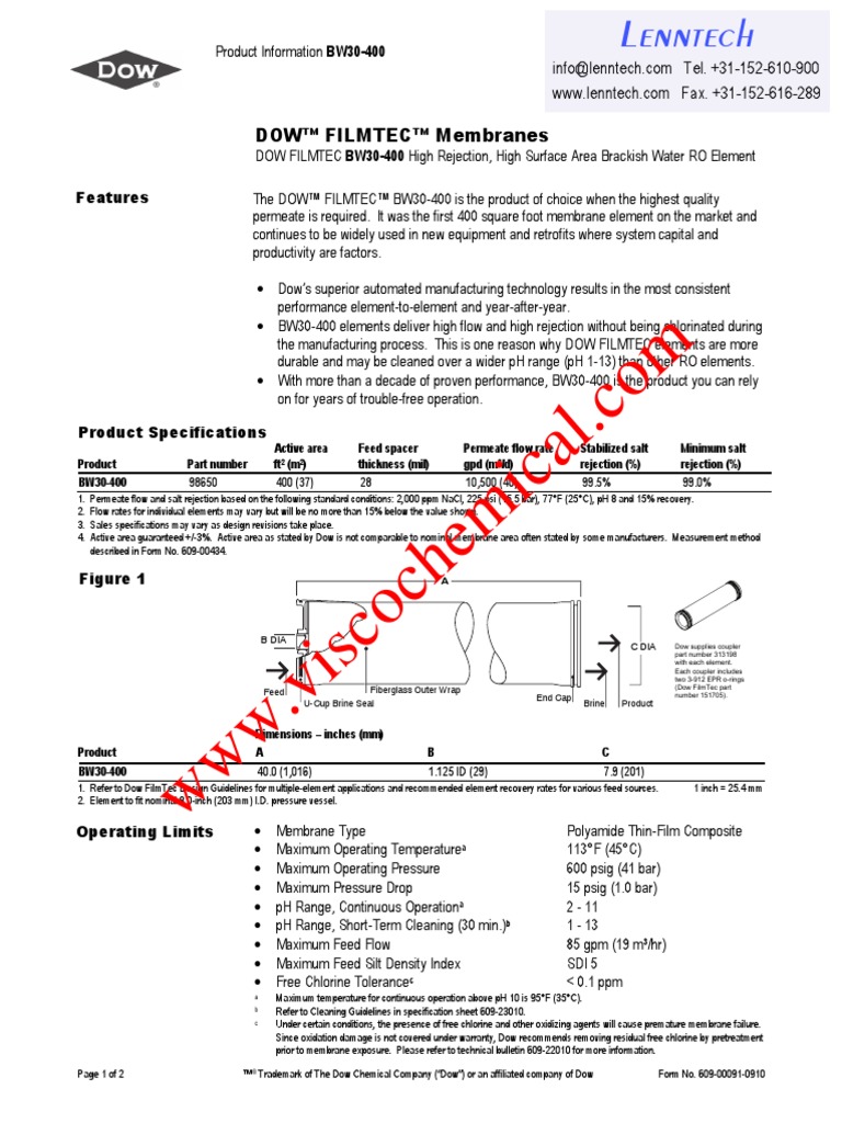 Dow bw300 | PDF | Membrane | Chemistry