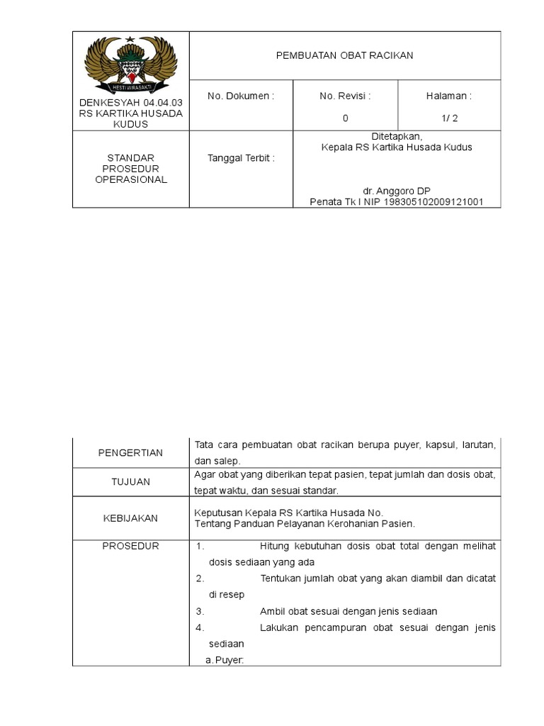 Sop Pembuatan Obat Racikan | PDF