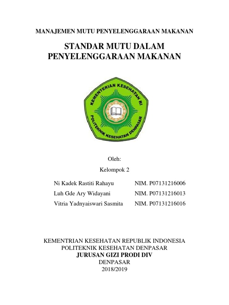 Standar Mutu Penyelenggaraan Makanan | PDF