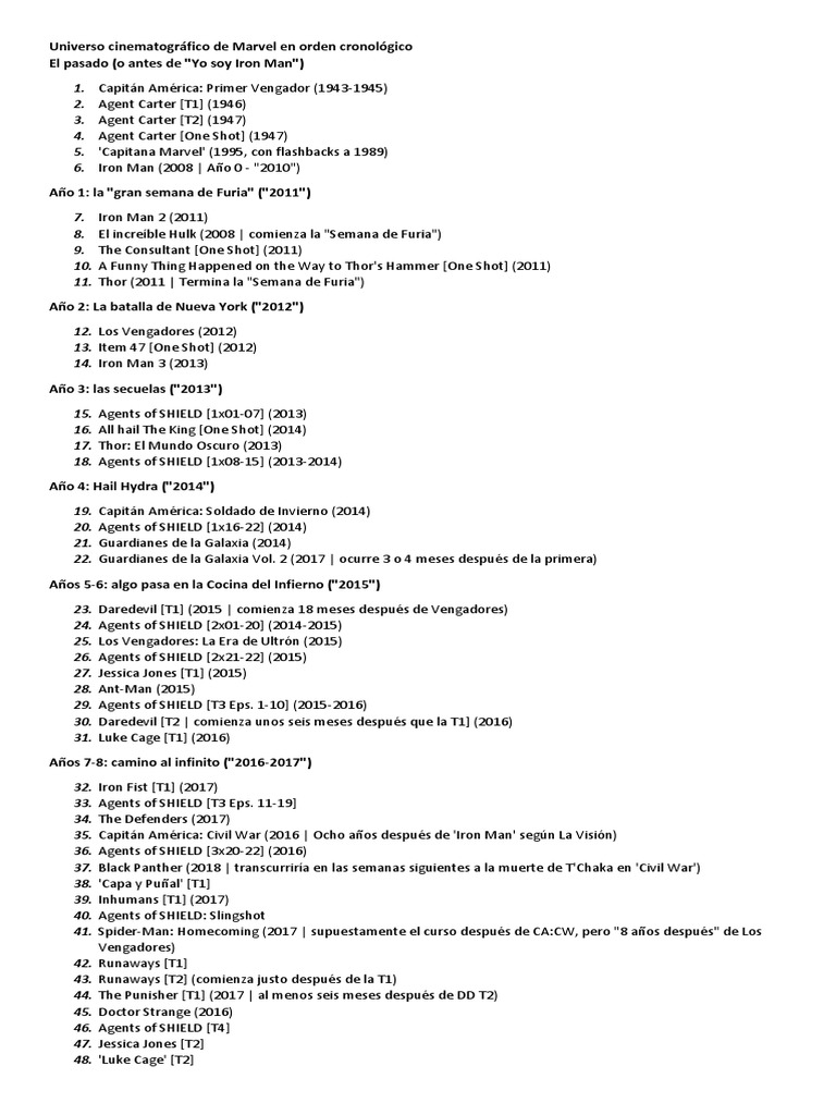 Universo Cinematográfico de Marvel en Orden Cronológico | PDF | Comics ...