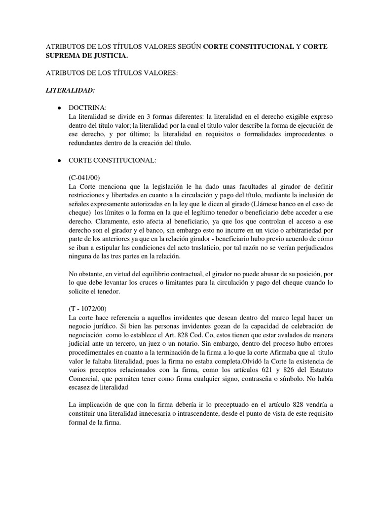 Atributos de Los Títulos Valores - Daniela Rodríguez | PDF | Instrumento negociable | Virtud