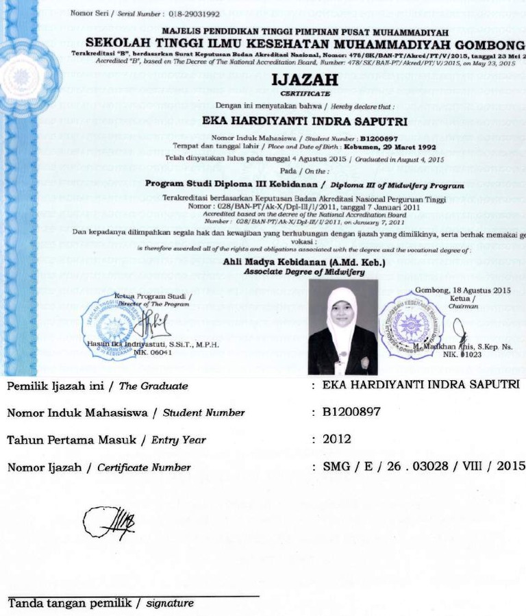Ijazah Kebidanan MB Eka Kompres PDF | PDF