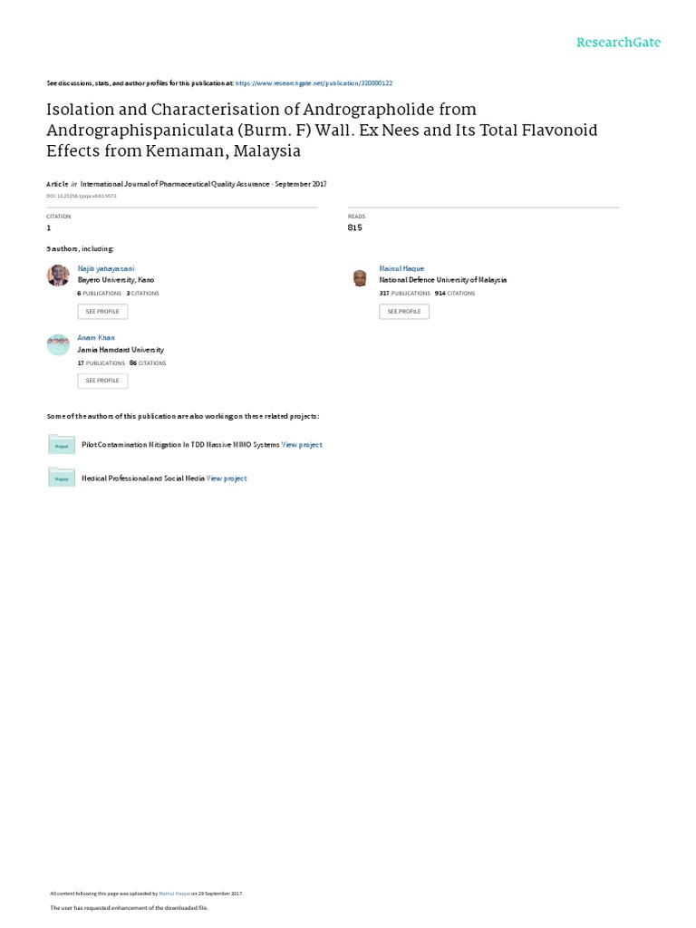 Andrographolide Isolation Study | PDF | Thin Layer Chromatography | Inflammation