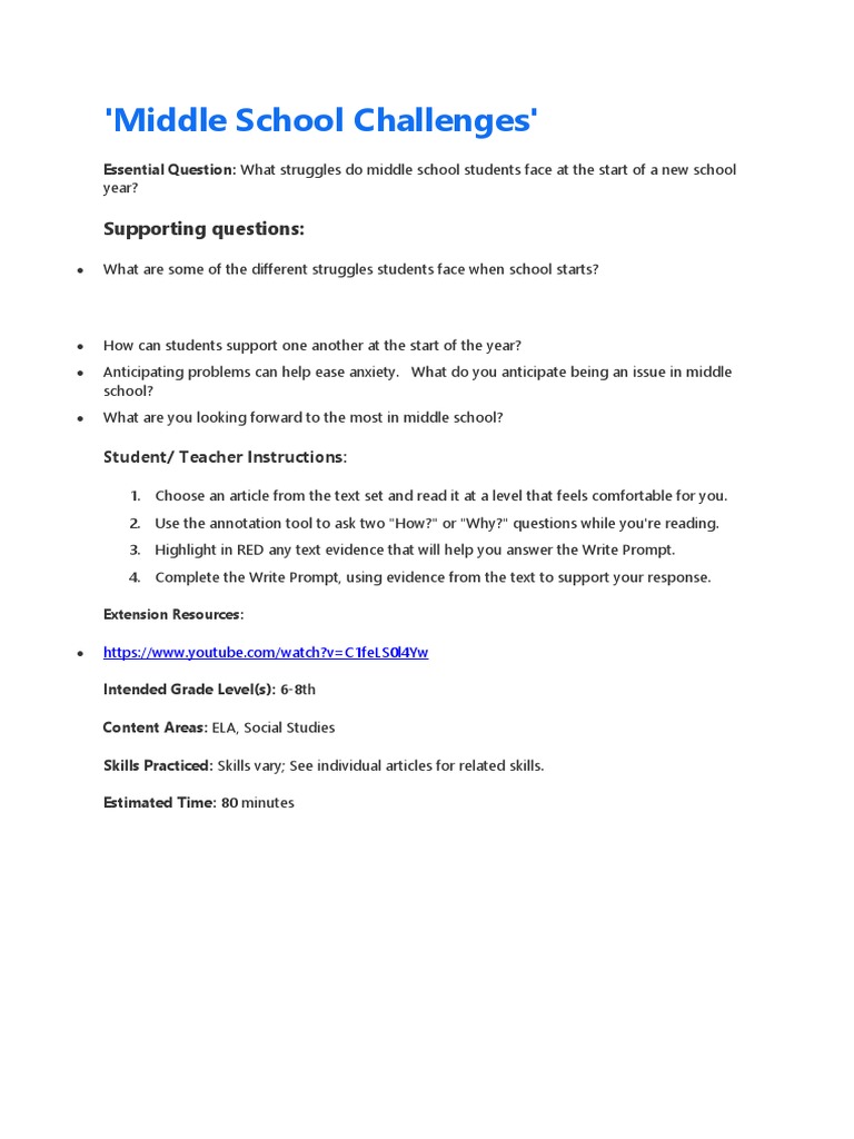 Middle School Challenges