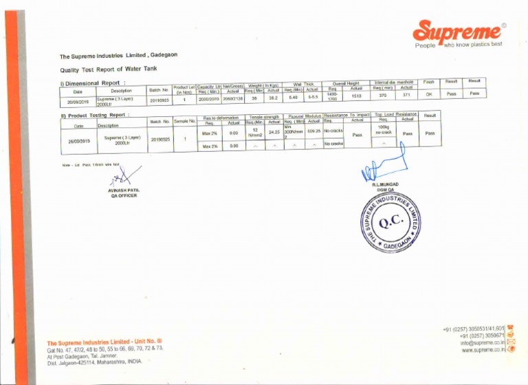 Water Tank Test Report | PDF