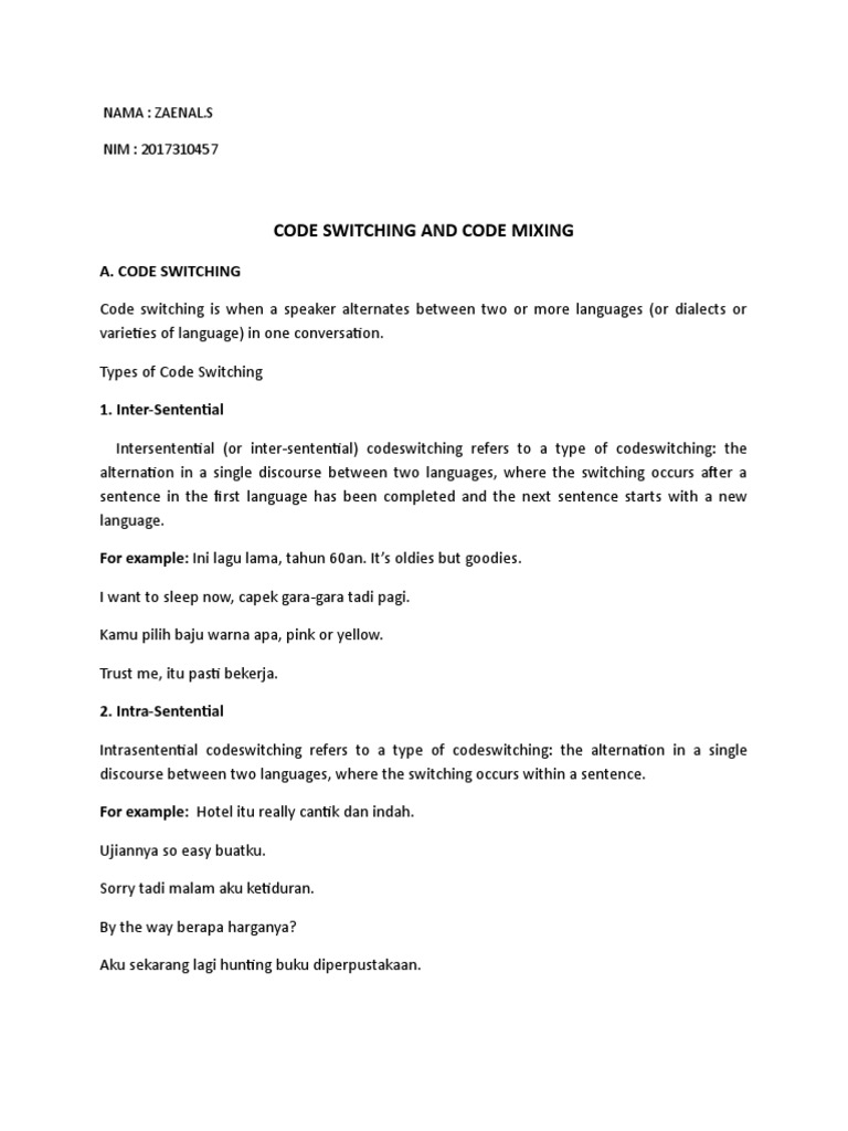Code Switching and Code Mixing | PDF | Symbols | Language Mechanics