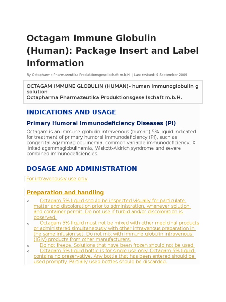 Octagam Immune Globulin | PDF | Renal Function | Hypoglycemia