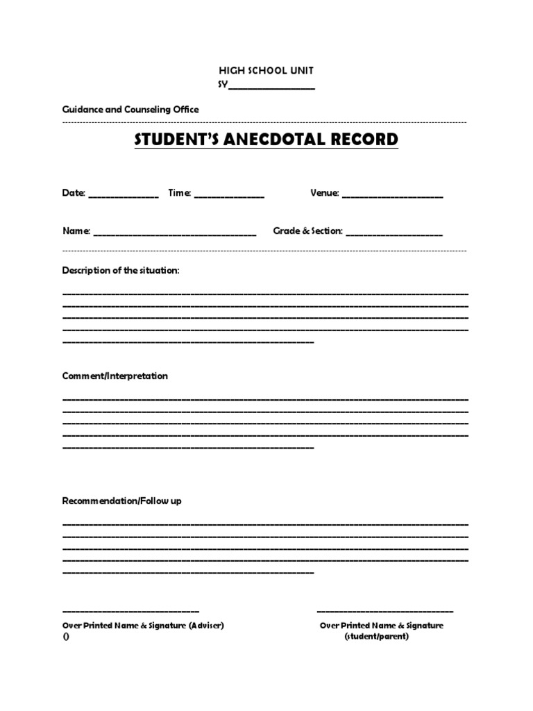 Anecdotal Record (Form) | PDF | Learning