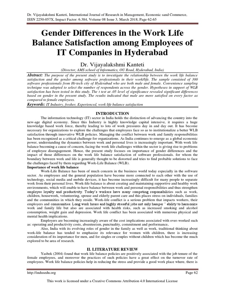 Gender Differences in The Work Life Bala PDF | PDF | P Value | Work ...