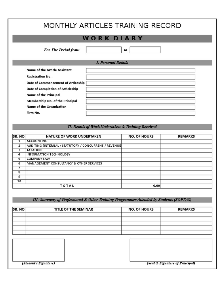 Monthly Articles Training Record: Work Diary | PDF | Finance & Money ...