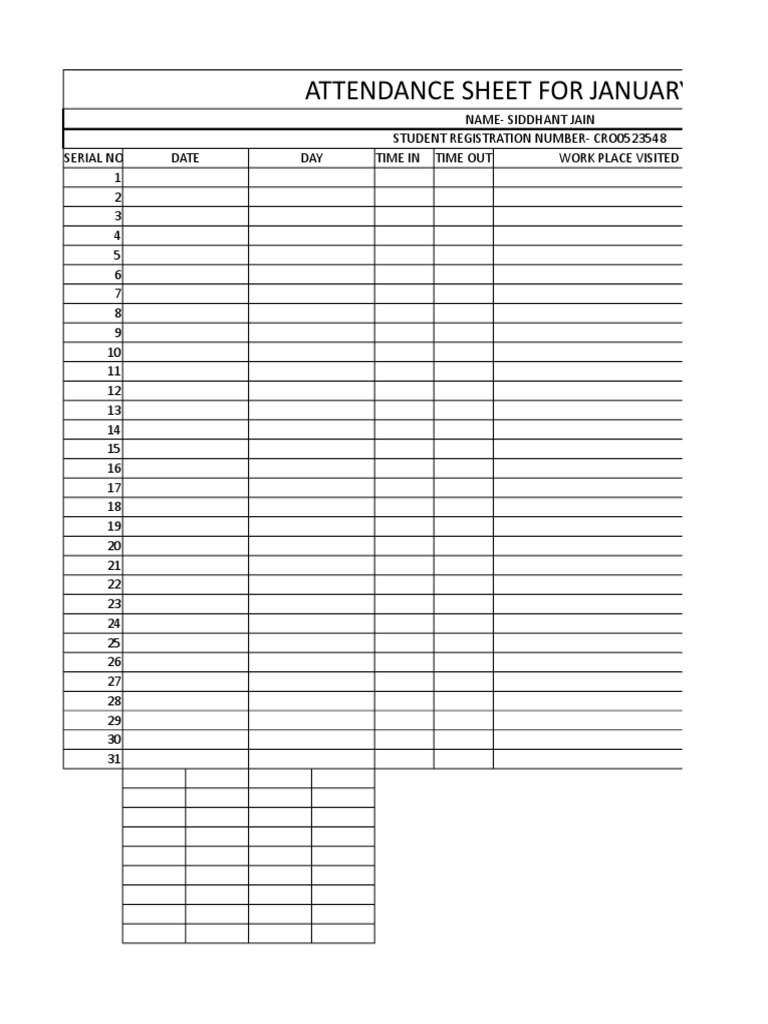 Attendance Sheet For CA Articles | PDF
