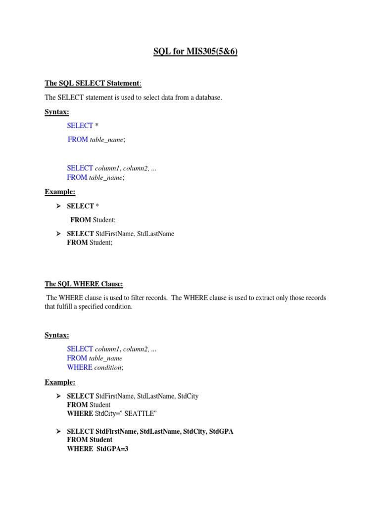 SQL For Mis305 | PDF | Software Engineering | Sql