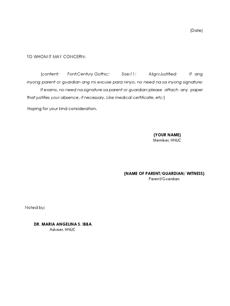 Absence Excuse Letter Template | PDF