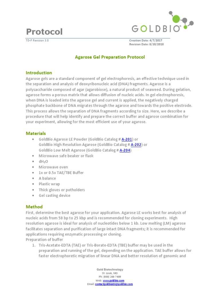 Agarose Gel Preparation Protocol | PDF | Agarose Gel Electrophoresis ...