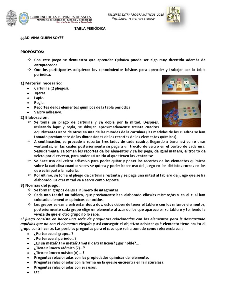 Juego - Adivina Quien Soy | PDF | Elementos químicos | Tabla periódica