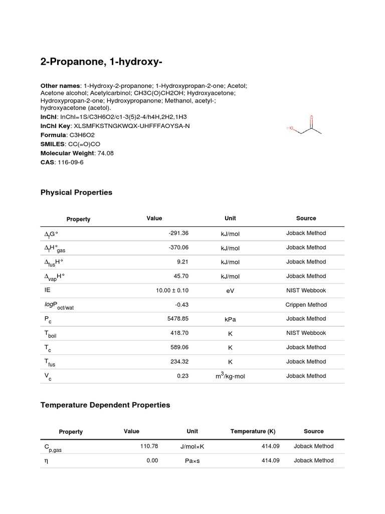 2-Propanone, 1-Hydroxy | PDF | Enthalpy | Gases