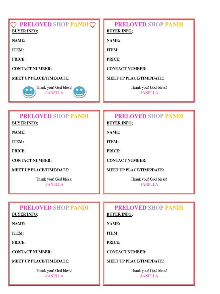 Preloved Shop Pandi Buyer Info Template | PDF