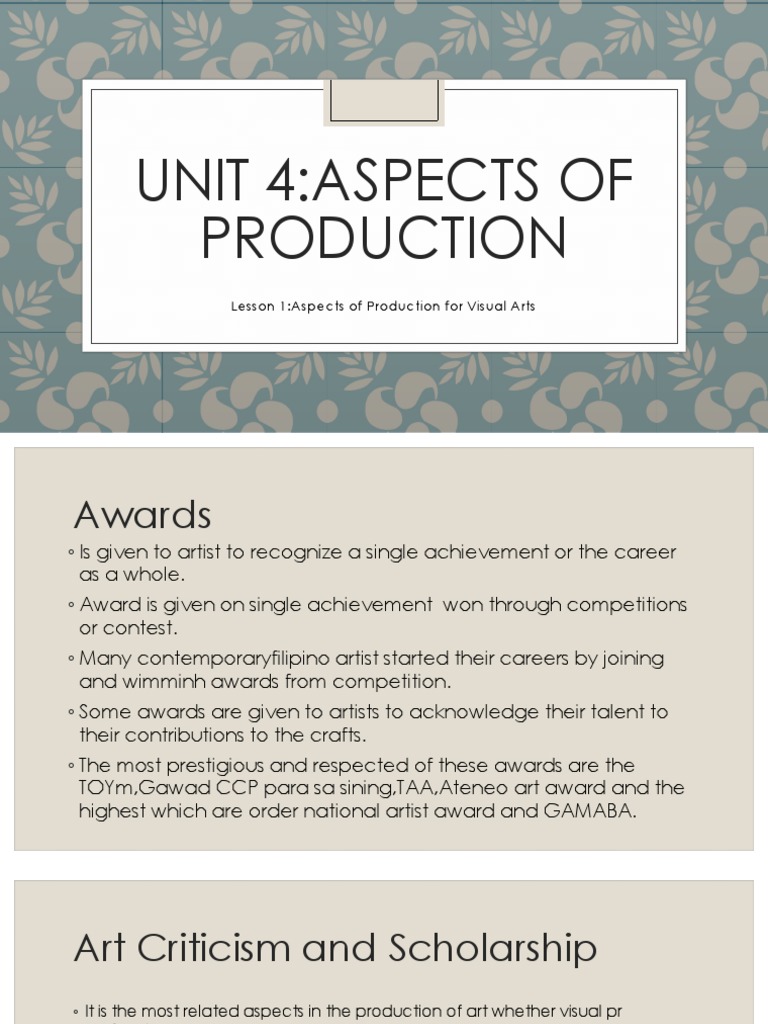 Lesson 1:aspects of Production For Visual Arts | PDF | Visual Arts ...